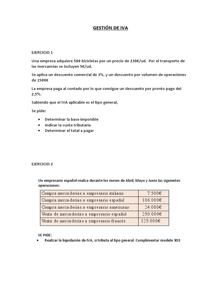 Ejercicio Impuesto Iva | PDF | Economias