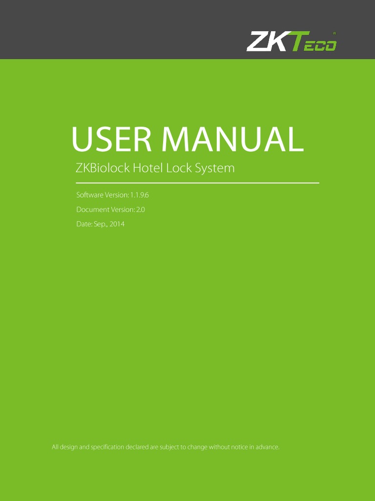 ZKBiolock Hotel Lock System User Manual V2.0 | PDF | User (Computing) | Login