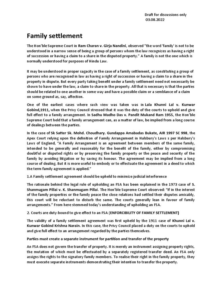 Family Settlement | PDF | Lawsuit | Judgment (Law)