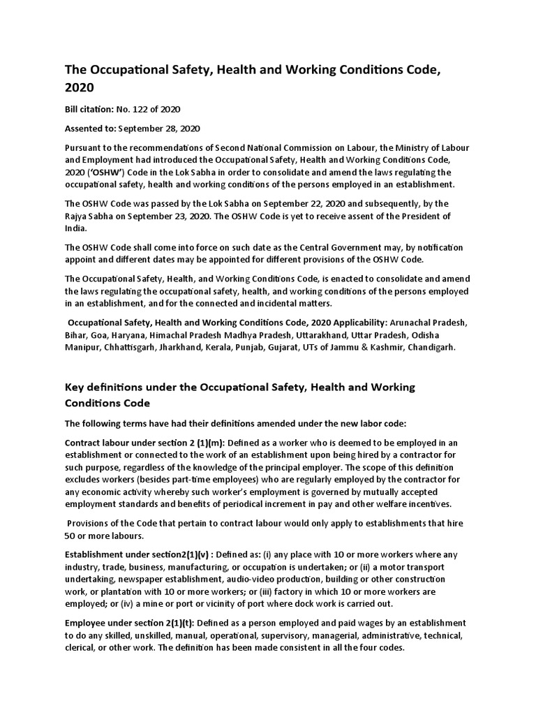 OSHW Code 2020: Key Highlights and Changes | PDF | Employment ...