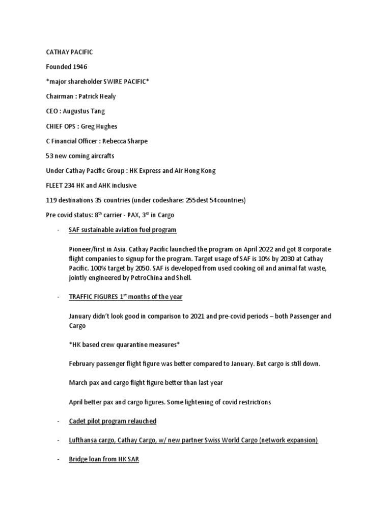 Cathay Pacific Info | PDF