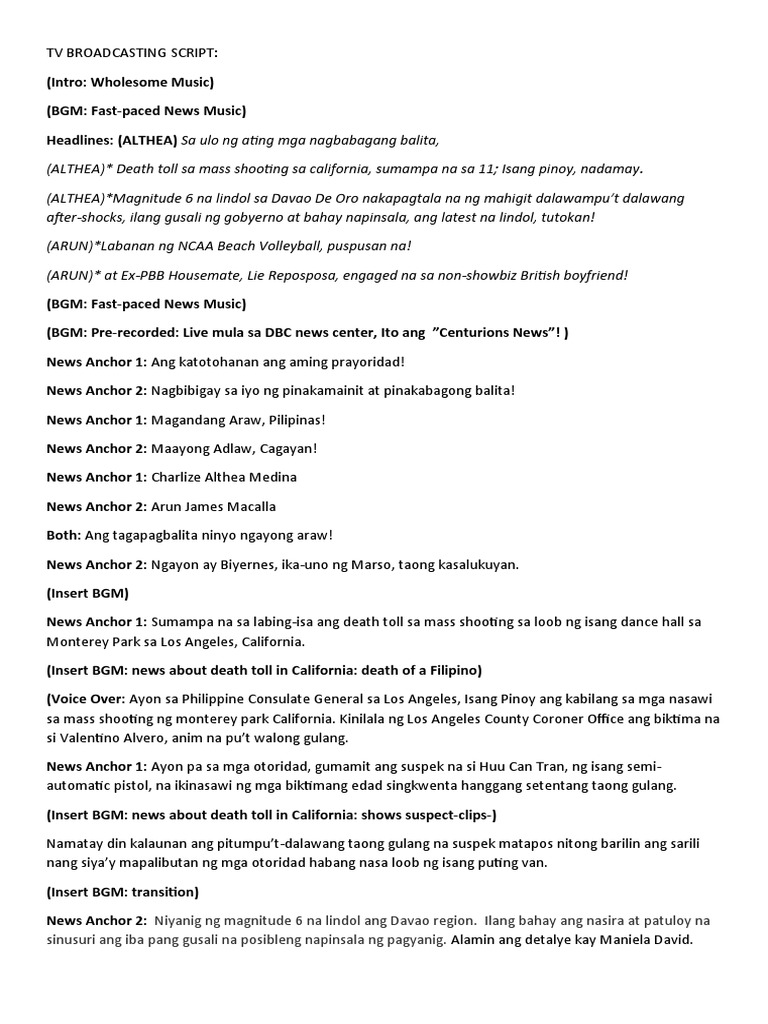 TV Broadcasting Script | PDF