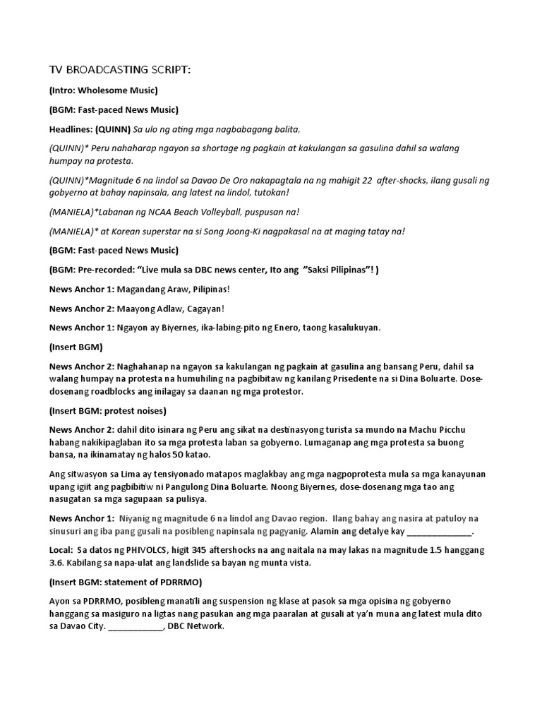 TV Broadcasting Script | PDF