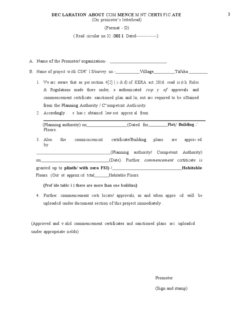 Commencement Certificate Declaration | PDF