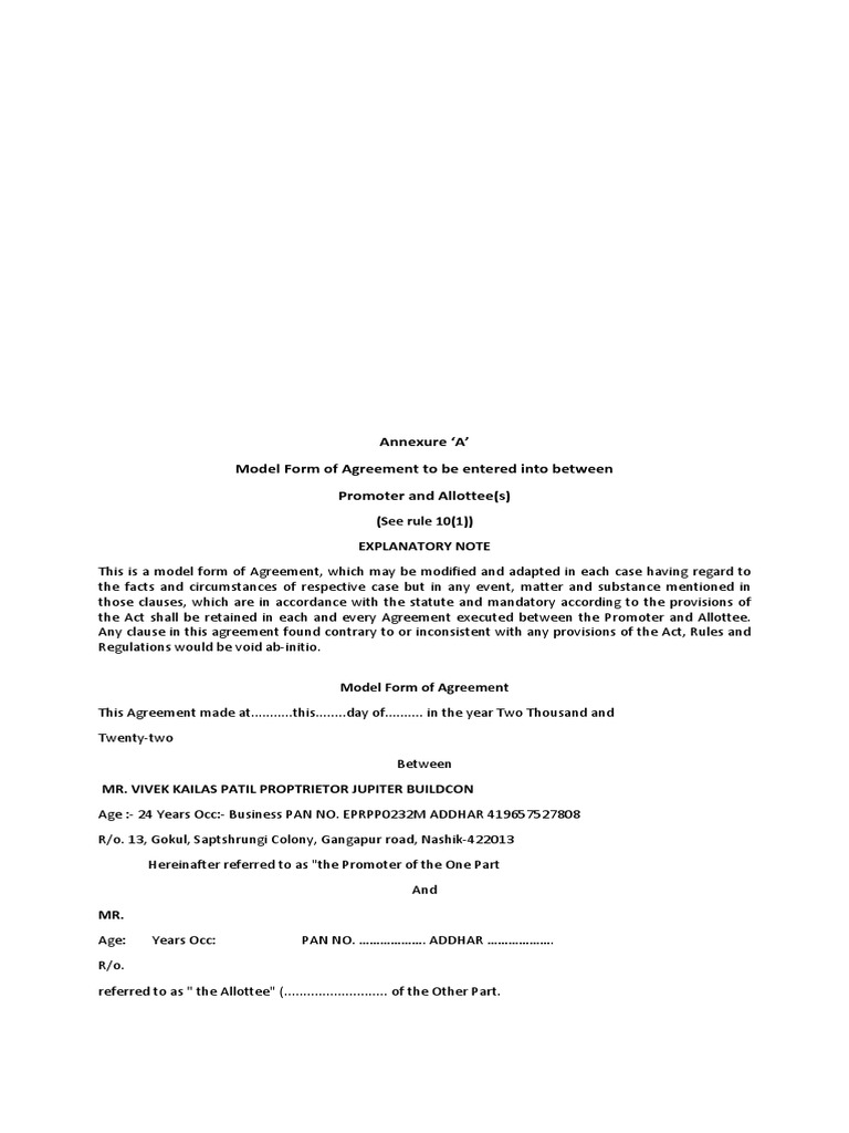 1 Proforma of The Allotment Letter and Agreement For Sale | PDF | Taxes ...