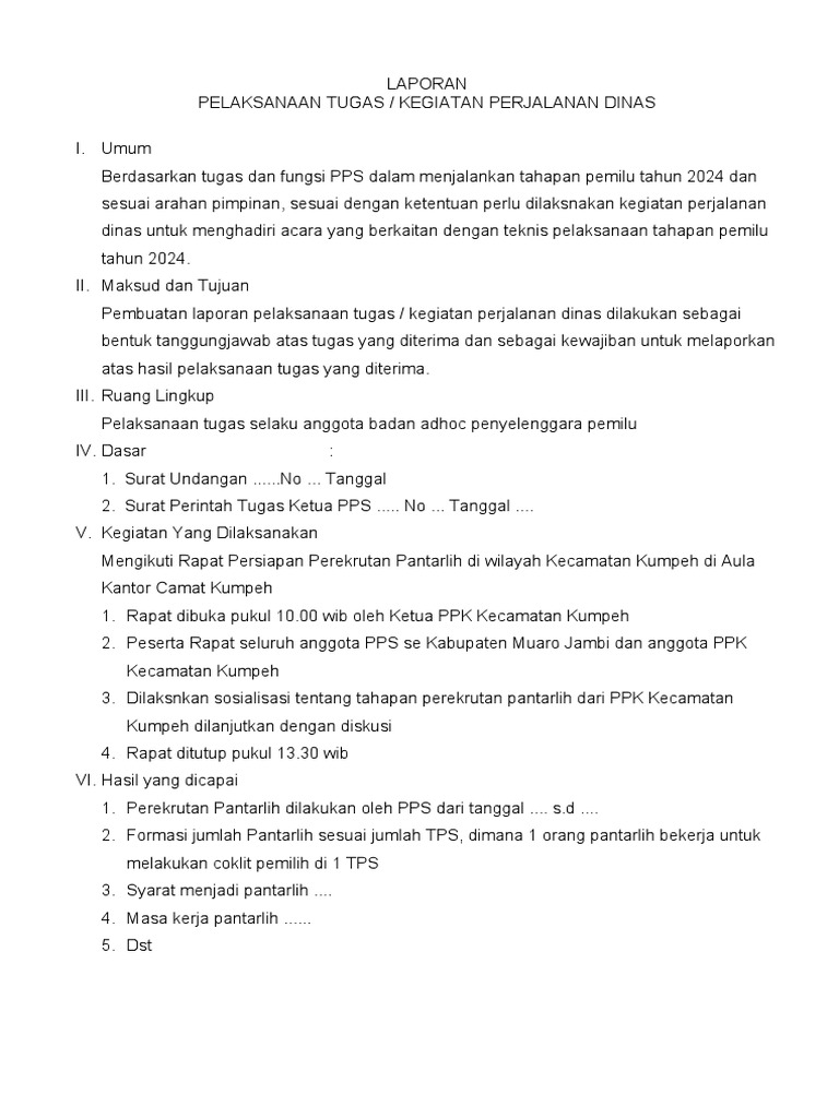 Laporan Perjalanan Dinas Pemilu 2024 | PDF