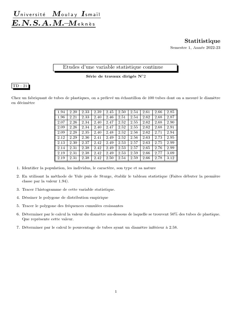 TD Stat Descriptive ENSAM2223 - VSC | PDF | Statistiques | Méthode scientifique