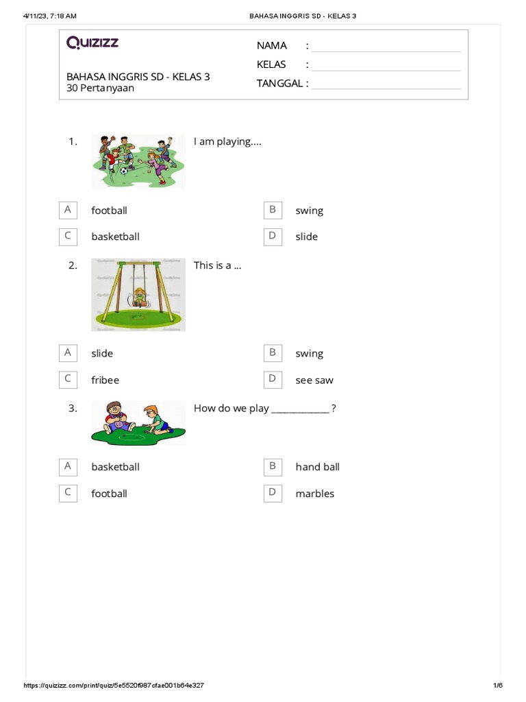 Tugas Bahasa Inggris Kelas 3 | PDF