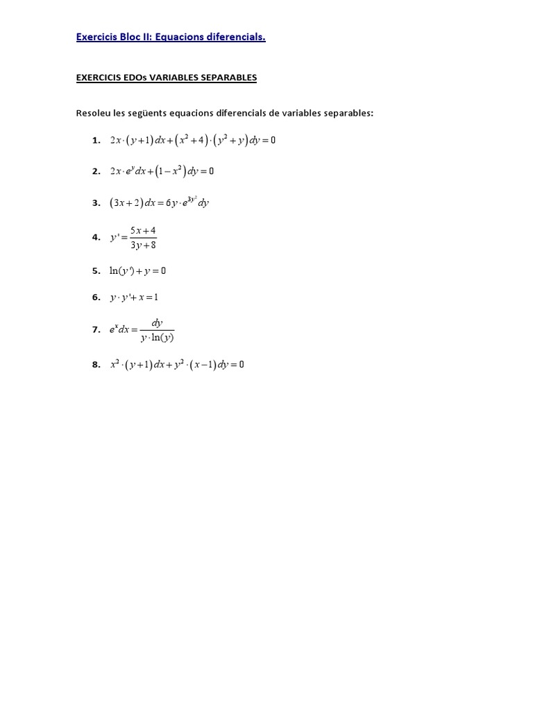 Ejercicios de EDOs Variables Separables | PDF