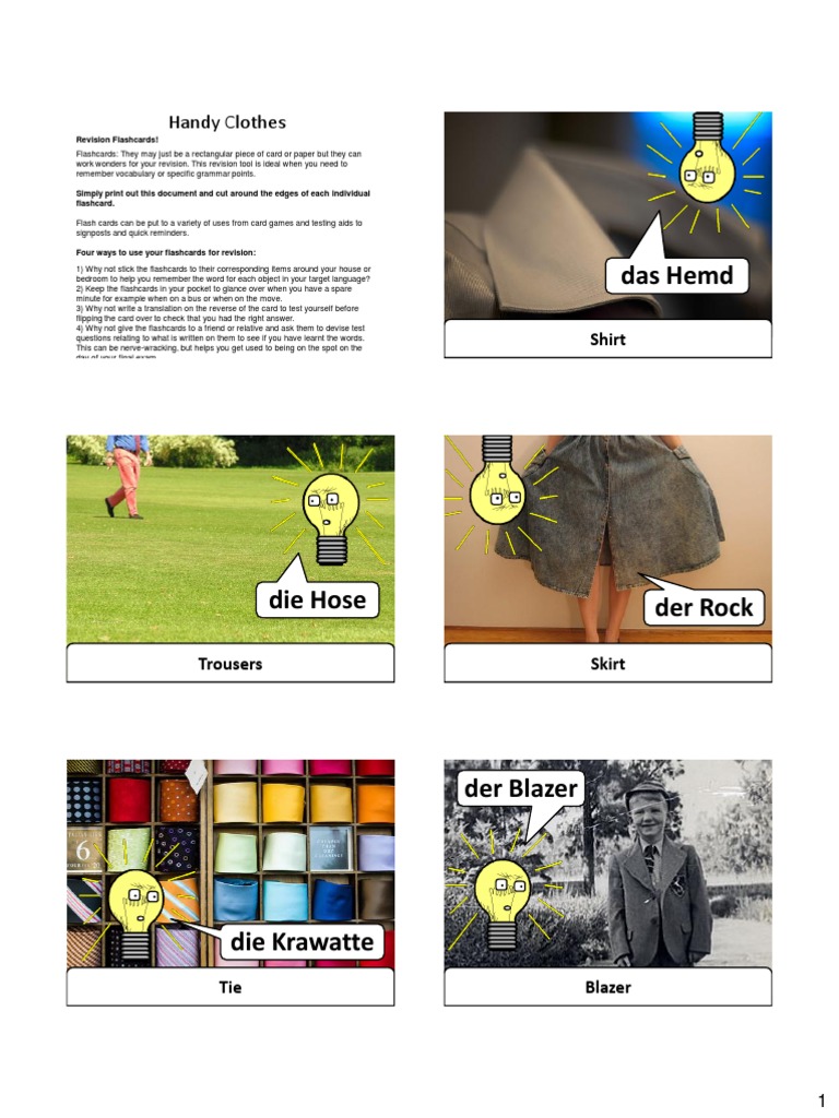 German Flashcards Clothes | PDF | Flashcard | Fashion
