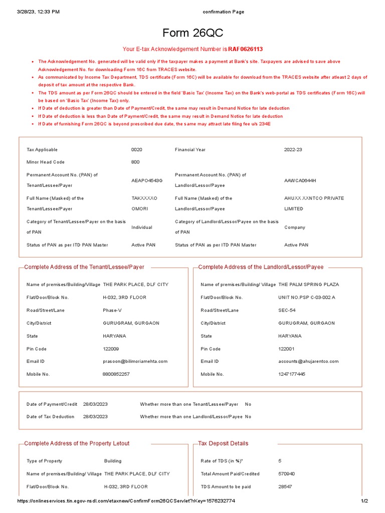 Form 26QC | PDF | Lease | Payments
