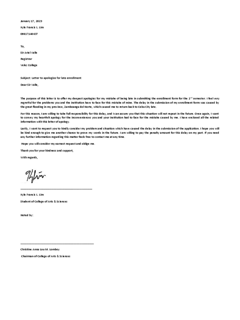 Letter of Late Enrollment | PDF