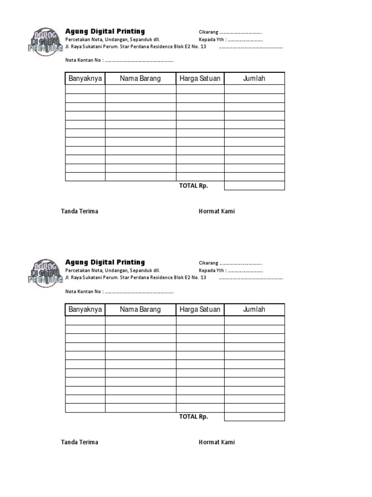 Contoh - Nota - Percetakan | PDF