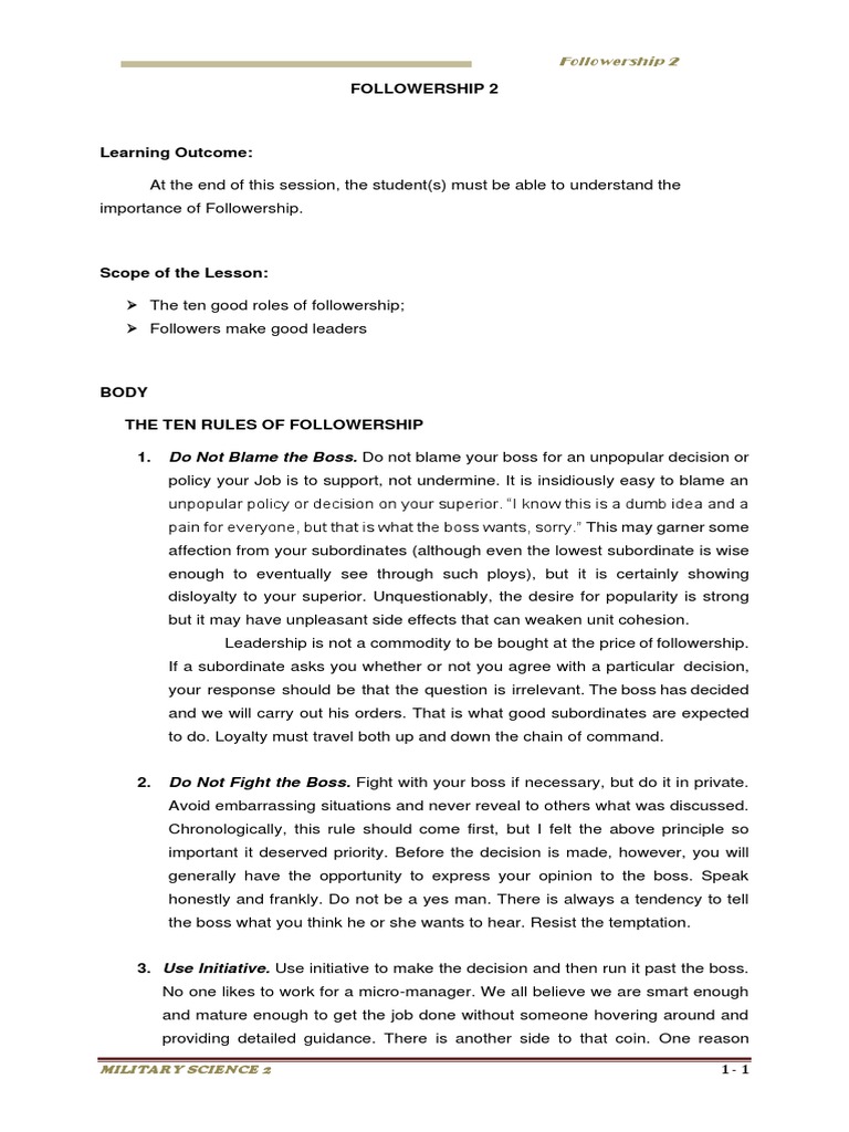 The Ten Rules of Effective Followership: Understanding the Importance ...