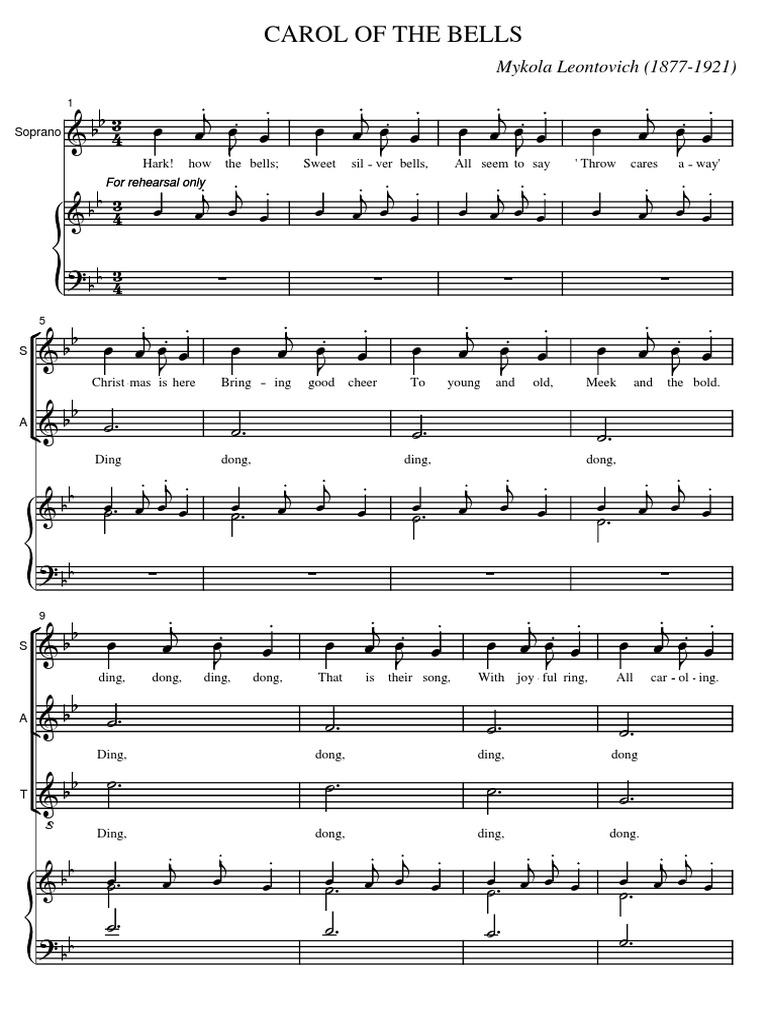 Shchedrik Carol of The Bells Si-B-Majeur Anglais Avec Piano | PDF