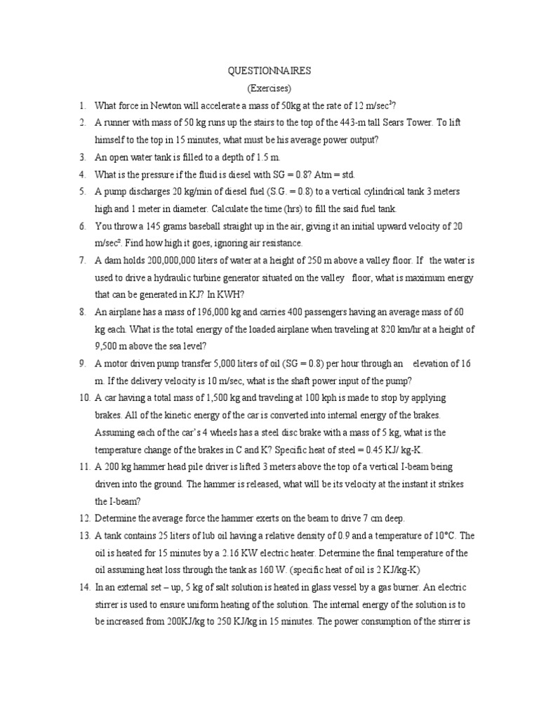 Questionnaires 1 | PDF | Pressure | Atmosphere Of Earth