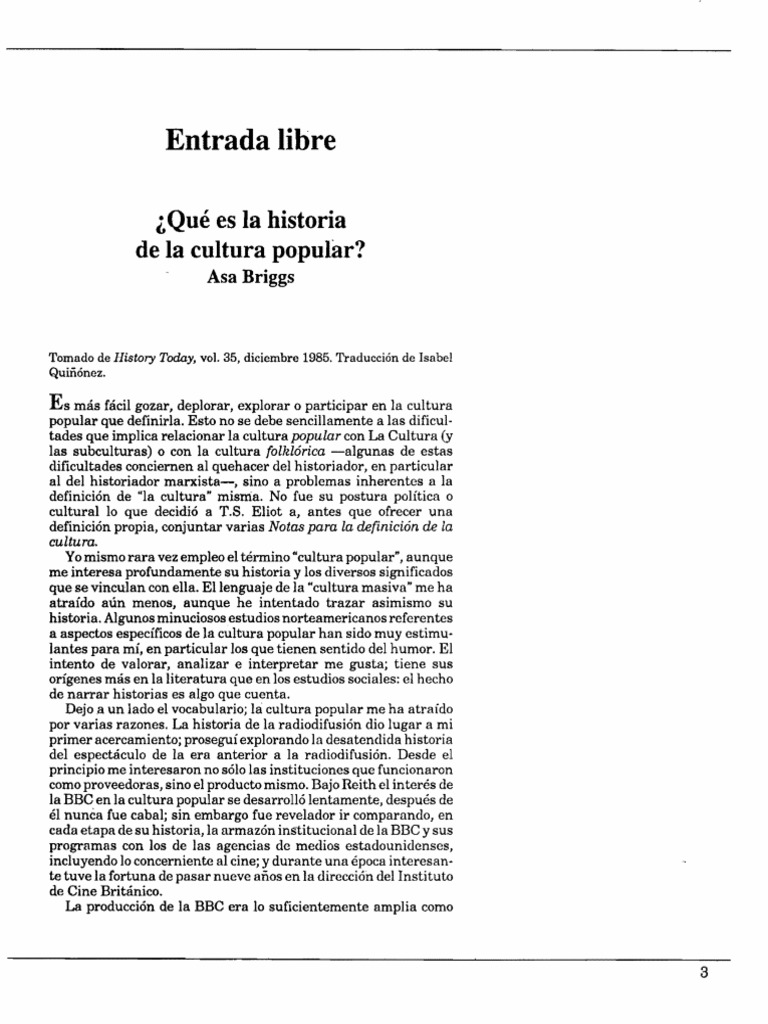La cultura popular: una exploración de su historia y definición | PDF
