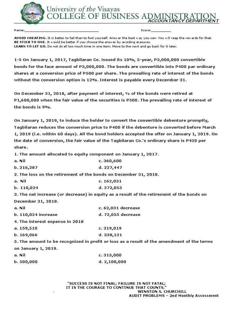 AUDIT PROBS-2nd MONTHLY ASSESSMENT | Download Free PDF | Defined ...