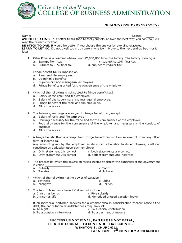 Understanding Taxation Principles: An Analysis of Tax-Related Multiple ...