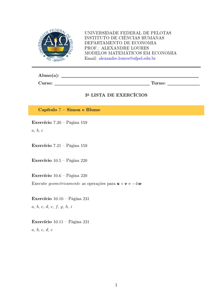 3 Lista Exercicios | PDF