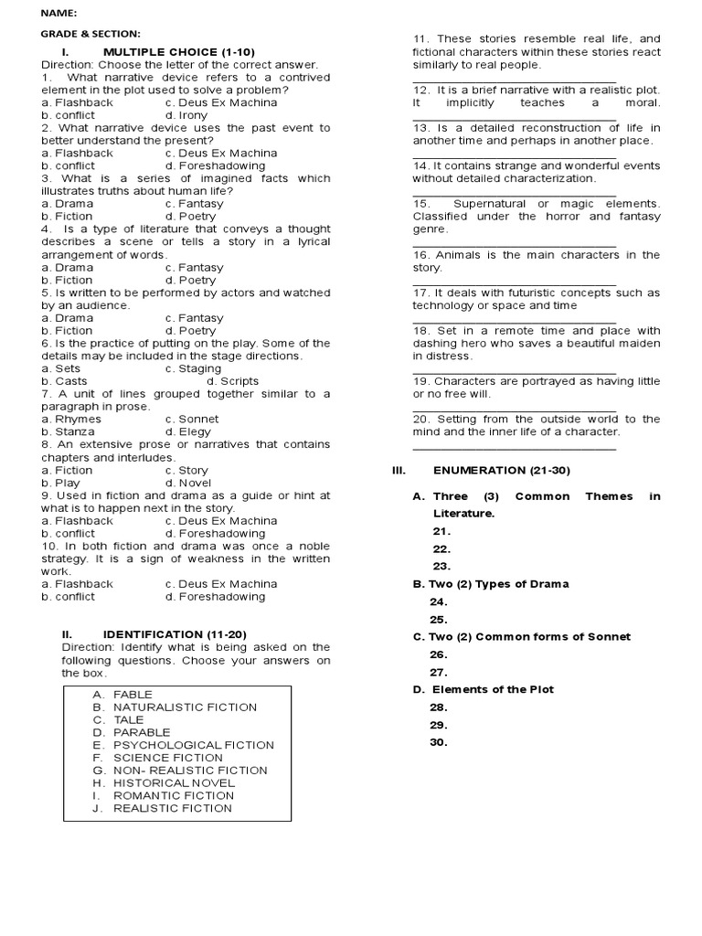 Quiz #1 CNF | PDF | Fantasy | Plot (Narrative)