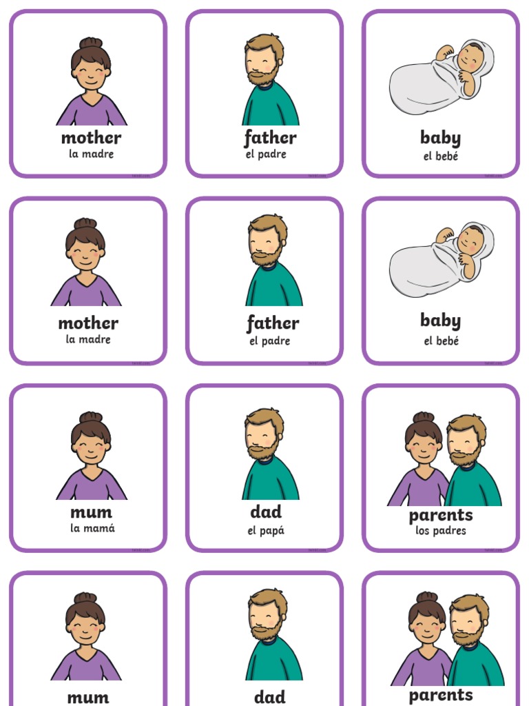 My Family Matching Cards English Spanish - Ver - 1 | PDF