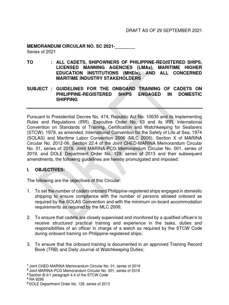 DRAFT CIRCULAR - Guidelines On The Conduct of OBT in Domestic Ships ...