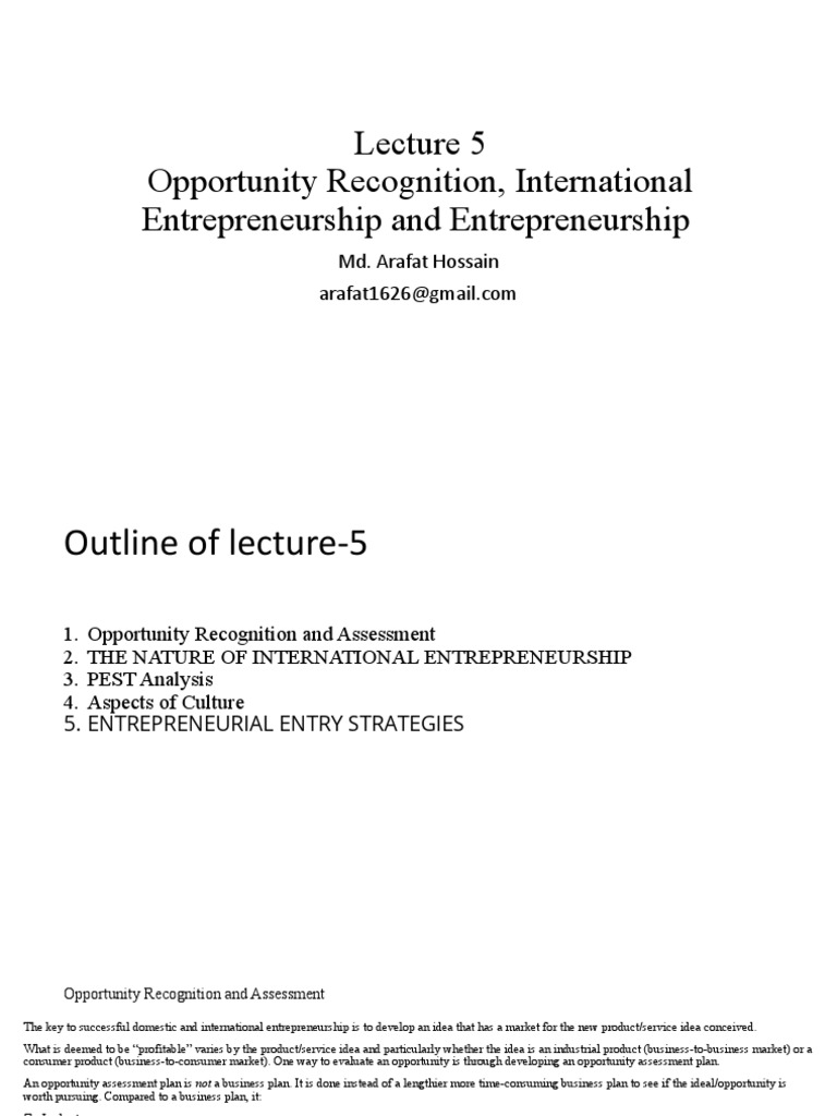 Opportunity Recognition, International Entrepreneurship and Entrepreneurship | PDF ...