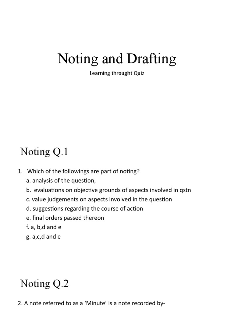 Noting and Drafting - Practise Quiz | PDF