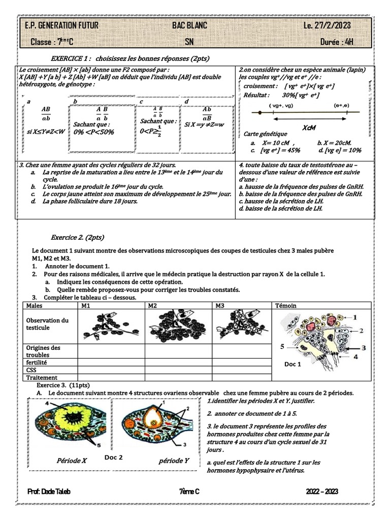 1er BAC BLANC 7C GF 2023 | PDF | Évolution biologique | Biologie
