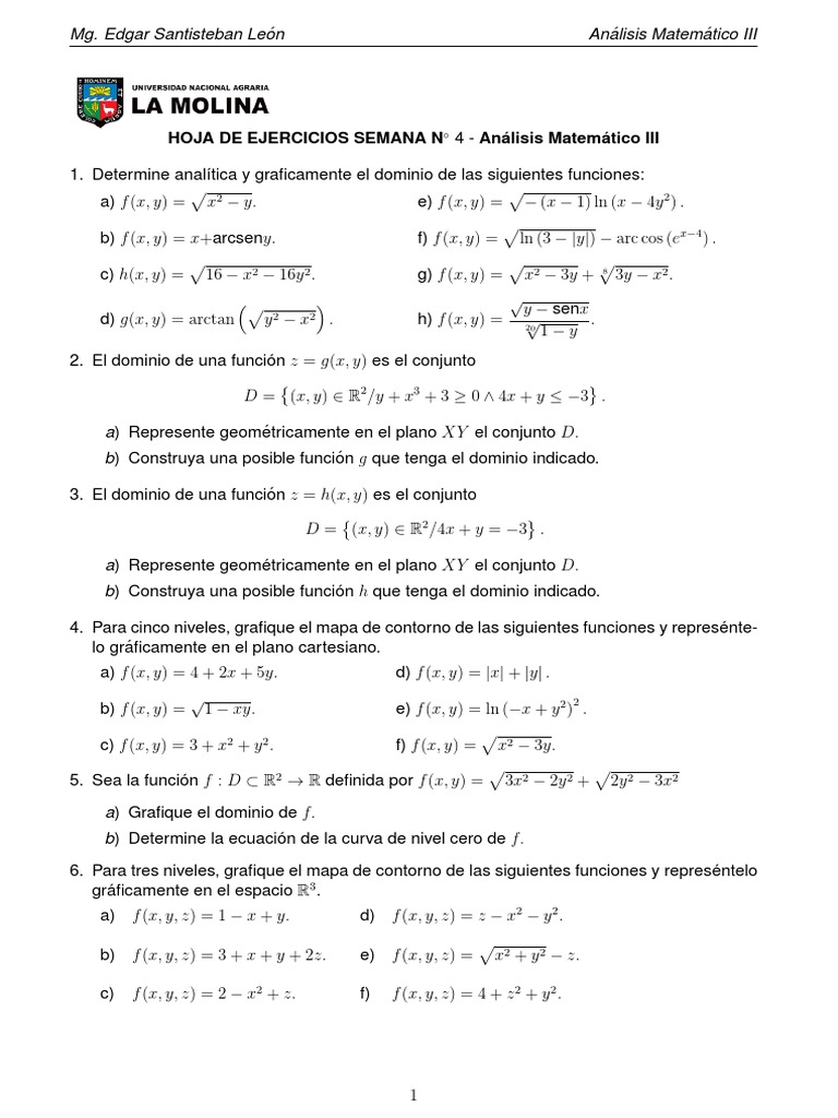 Análisis de ejercicios sobre dominios y mapas de contorno de funciones de varias variables | PDF ...