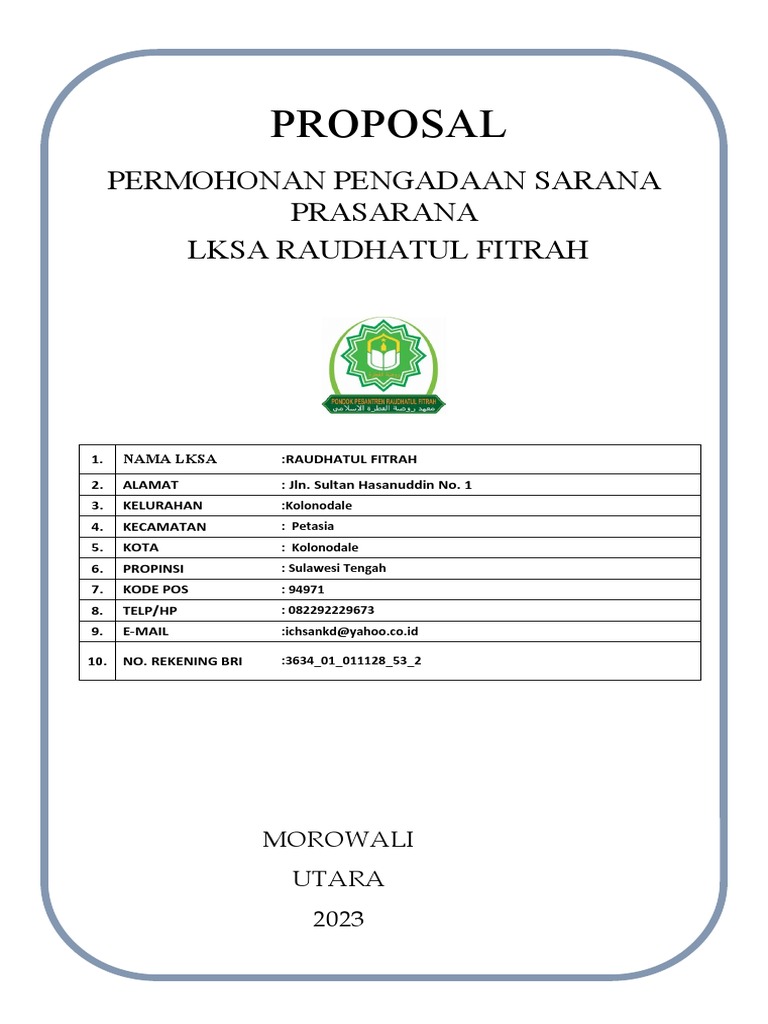 Proposal: Permohonan Pengadaan Sarana Prasarana Lksa Raudhatul Fitrah | PDF