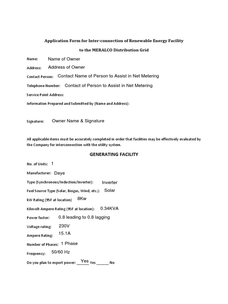 Application Form For Inter-Connection | PDF | Energy Technology ...
