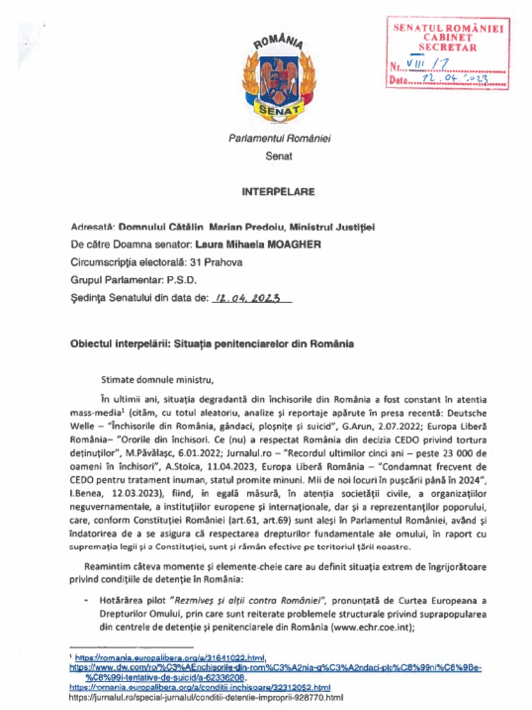 Laura Mihaela Moagher Interpelare | PDF