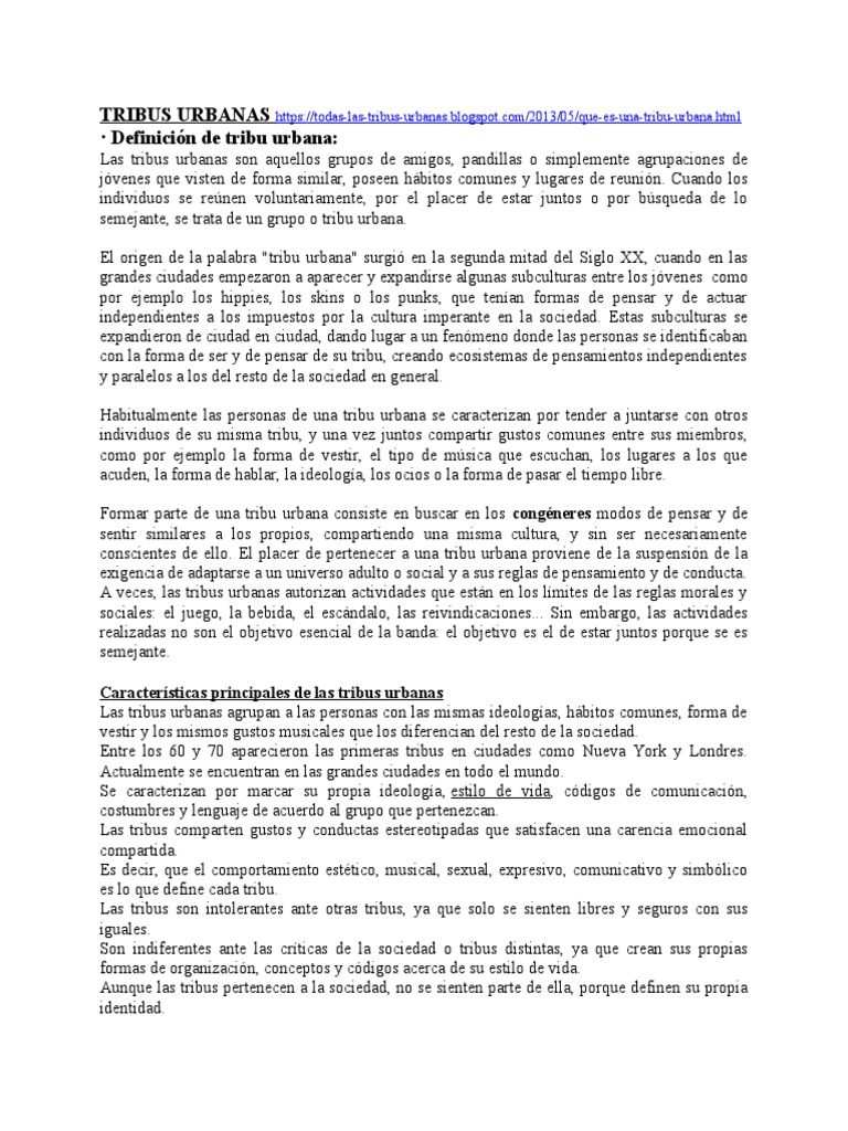 Tribus Urbanas | PDF | Tribu | Sociedad