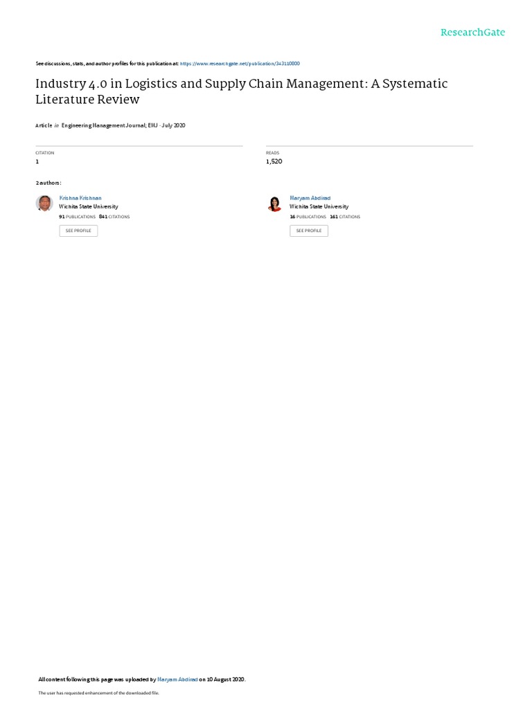 Industry 4.0 in Logistics and Supply Chain Management: A Systematic Literature Review | Download ...