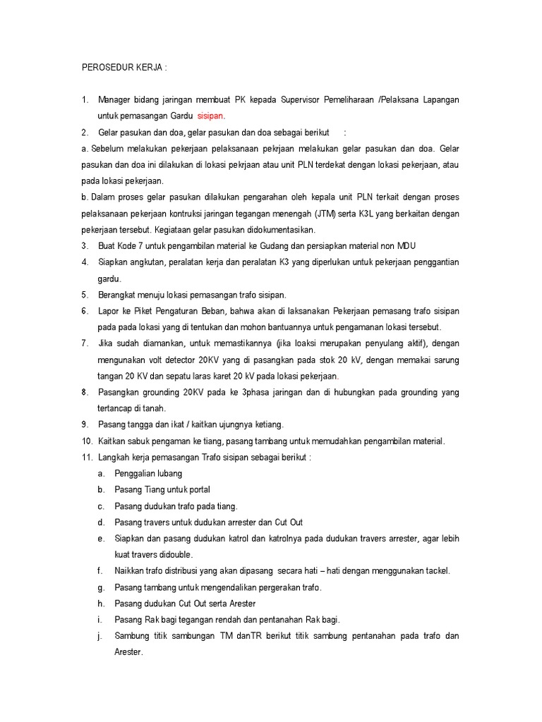 Sop Pemasangan Trafo | PDF