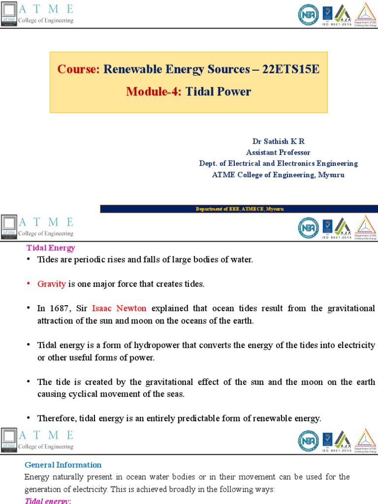 Course: Module-4:: Renewable Energy Sources - 22ETS15E Tidal Power | PDF | Tide | Hydroelectricity