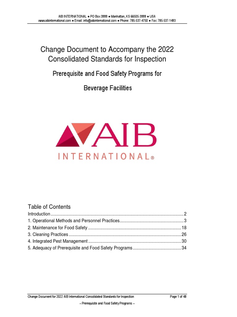 AIB 2022 Beverage Change - Eng изм.к стандарту | PDF | Food Safety ...