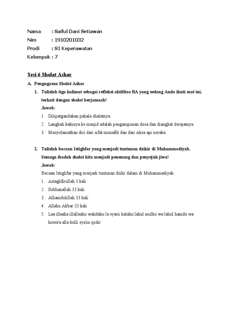 Pengugasan Sholat Ashar | PDF
