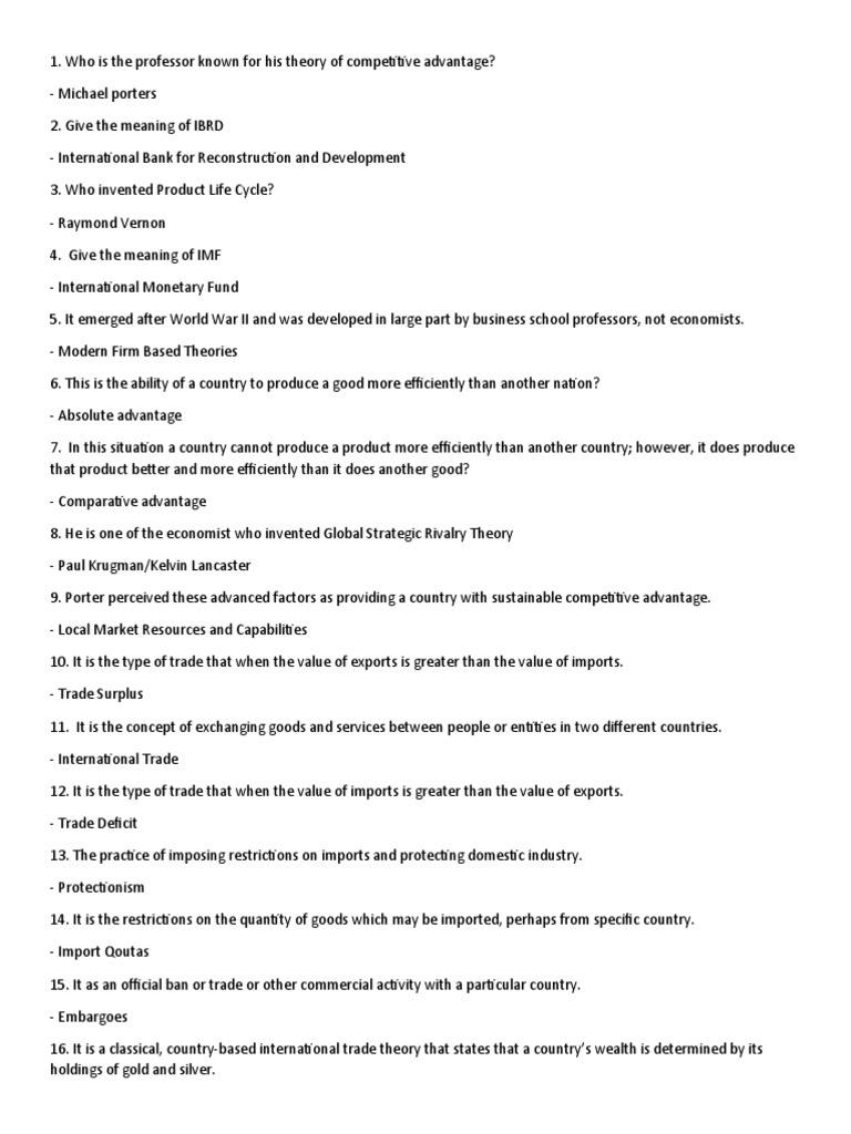 International Business Trade Quiz | PDF | Trade | World Trade Organization