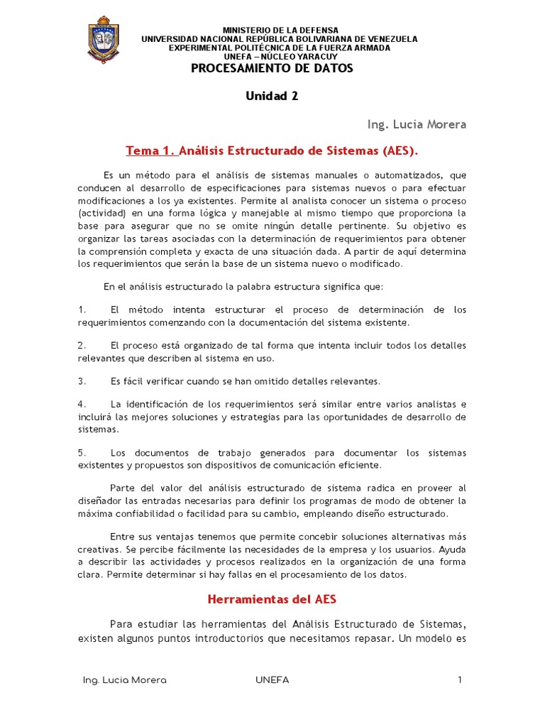Tema 1. Análisis Estructurado de Sistemas (AES) .: Procesamiento de ...