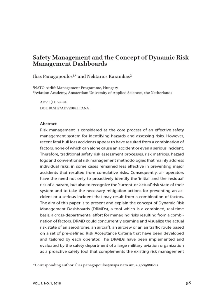 Safety Management and The Concept of Dynamic Risk Management Dashboards ...