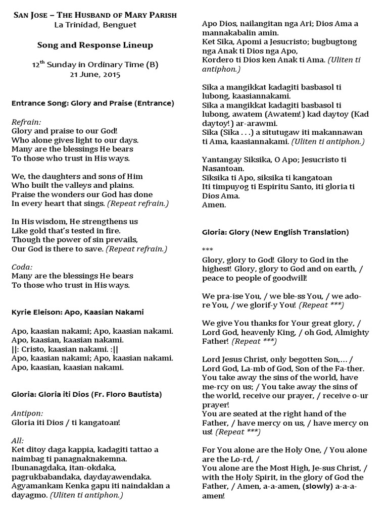 12th Sunday in Ordinary Time (B) 2015 (First Mass) | PDF | Lord's Prayer | Christian Worship And ...