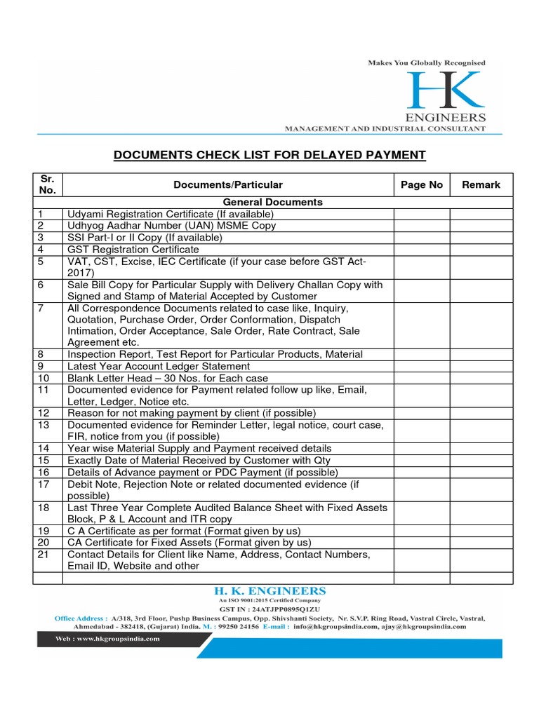 Documents Check List For Delayed Payments by Msme | PDF | Value Added Tax | Debits And Credits