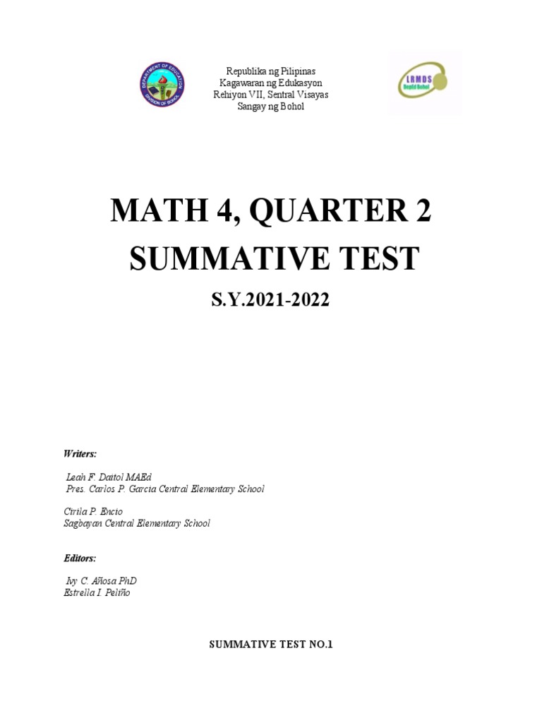 Math 4, Quarter 2 Summative Test | PDF | Encodings | Numbers