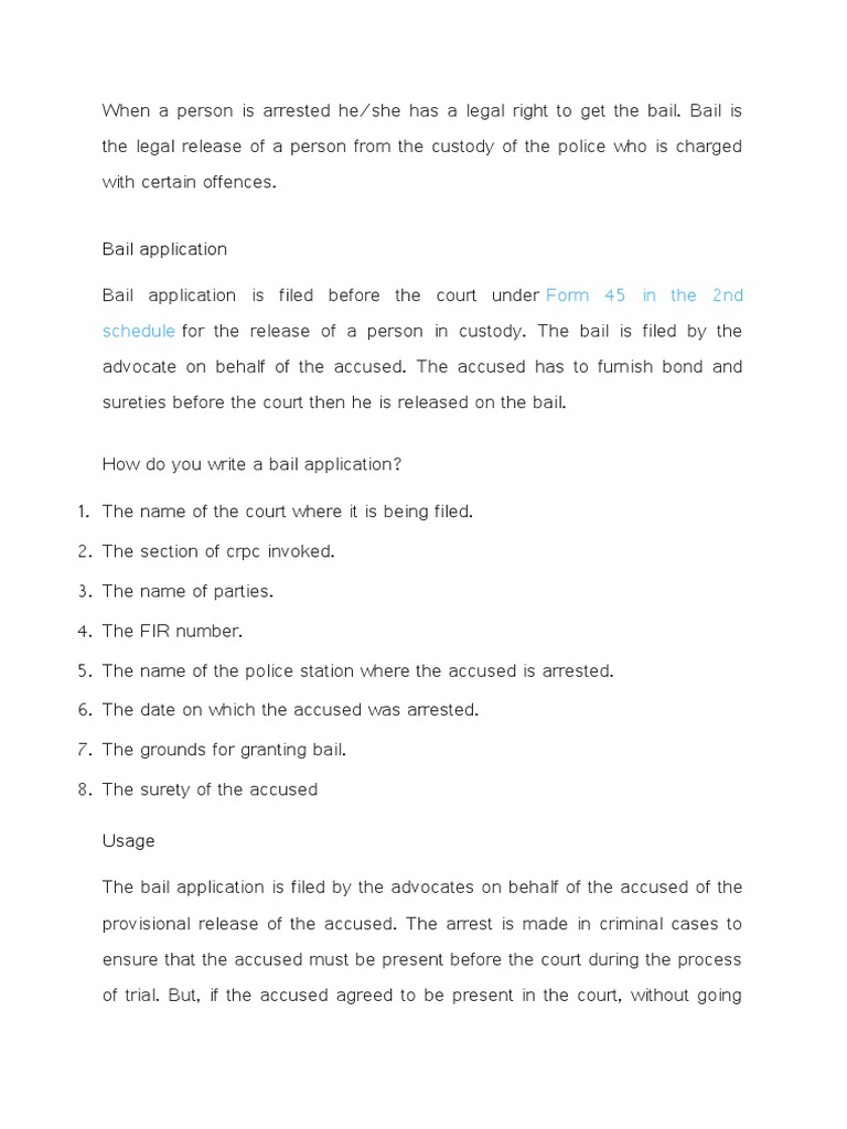 Bail Application | PDF | Bail | Legal Procedure