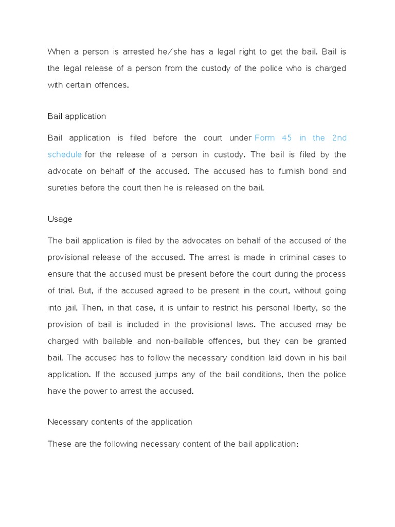 Bail Application: Form 45 in The 2nd Schedule | PDF | Bail | Arrest