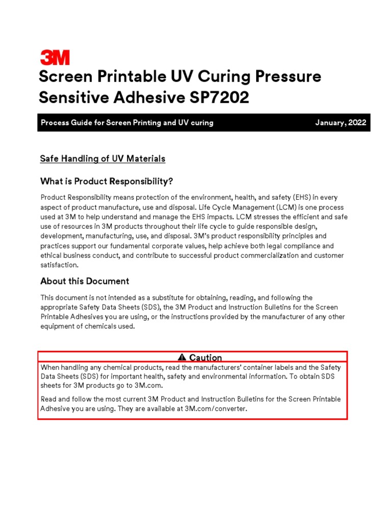 3m Screen - Printable Psa sp7202 Process Guide en 0122 | PDF | Ultraviolet | Ozone