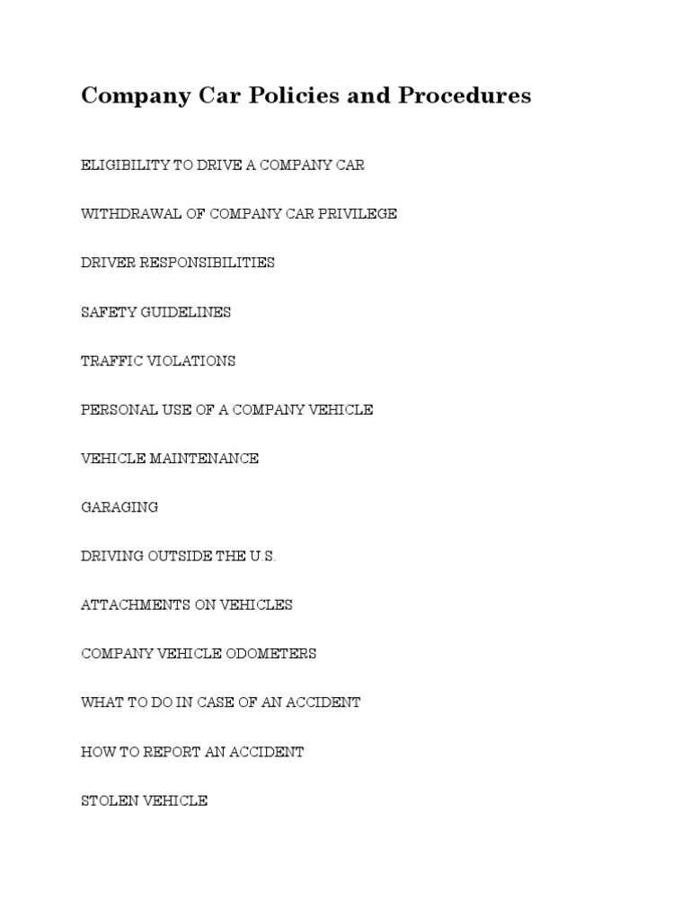 Company Car Policy | PDF | Traffic Collision | Driving